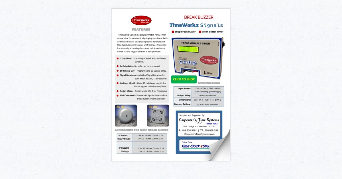 Break Buzzer - TimeWorkz Signals Timer Controller