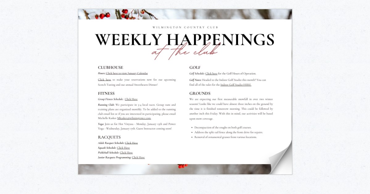 Weekly Happenings & Schedule 1/15/24