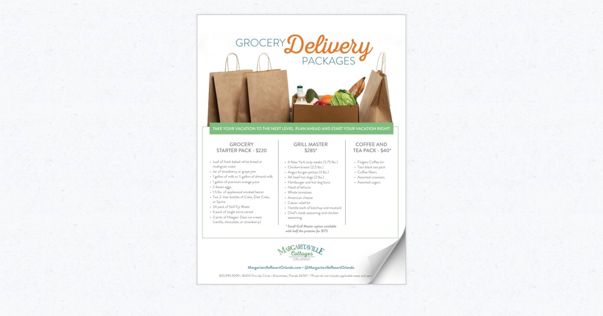 Margaritaville Cottages Orlando Grocery Delivery Packages