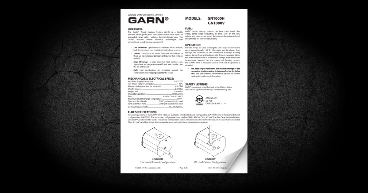 GARN® GN1000 | WHS Cut Sheet