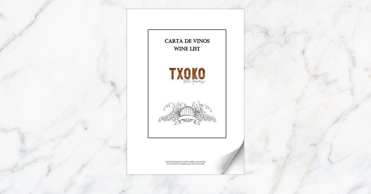 Txoko Drinks Menu