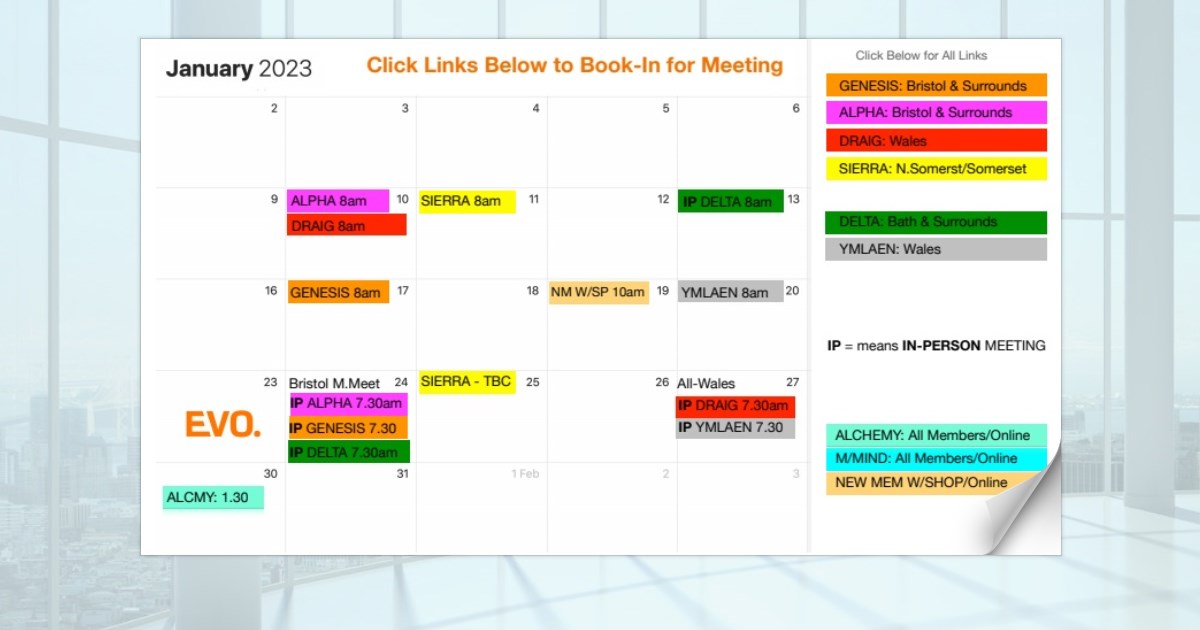 Monthly Calendar of Events - Jan 2023