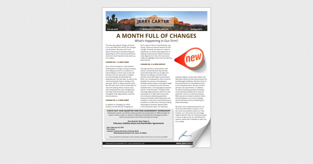 Law Offices of Jerry Carter January 2019
