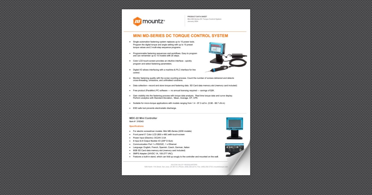 Mini MD-Series DC Torque Control System Data Sheet - Page 2