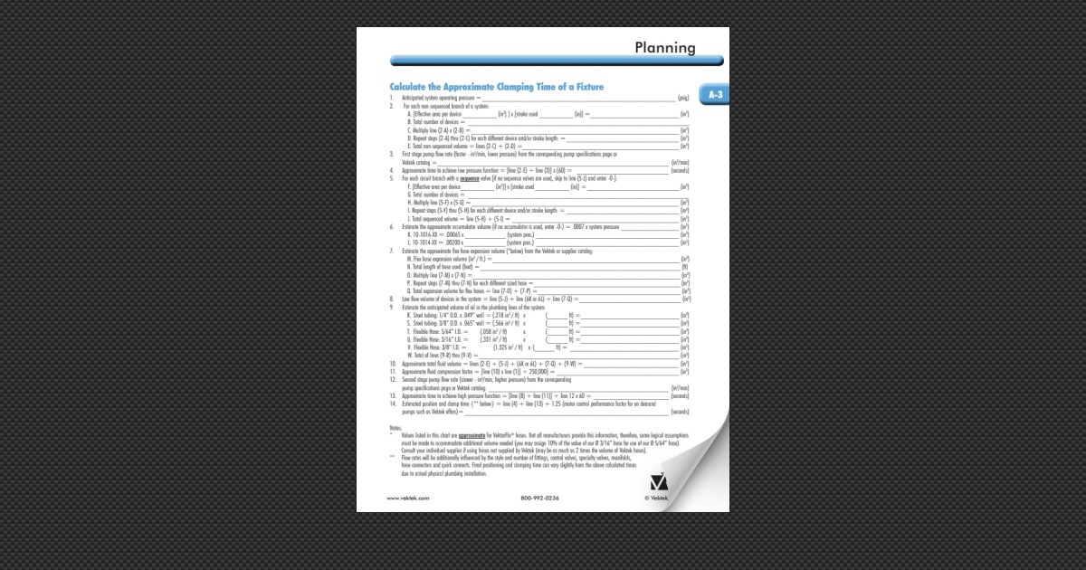 Worksheet: Calculate Approx. Clamp Time of a Fixture