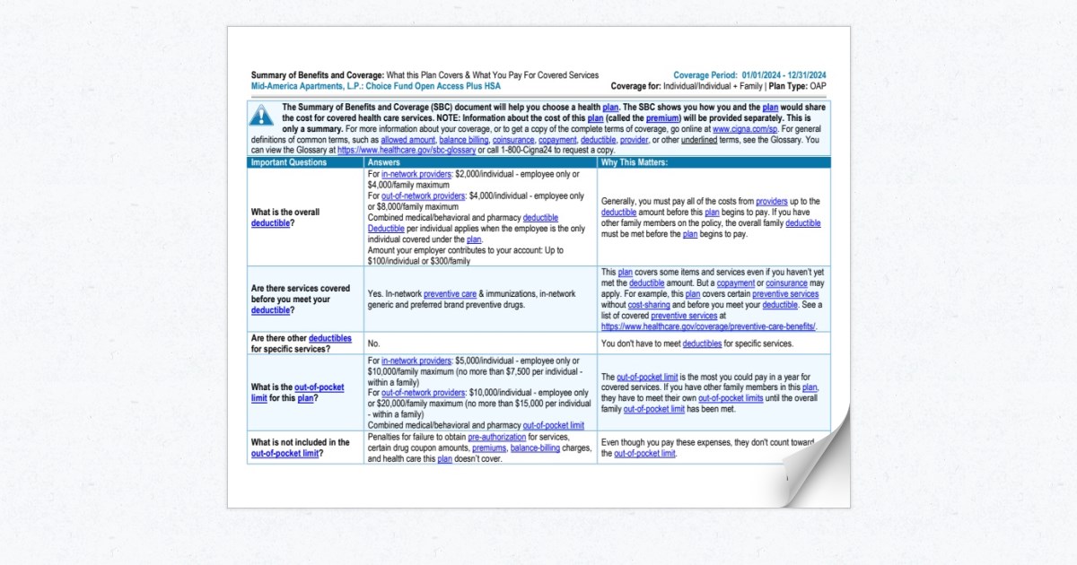 2024 SBC for Cigna HSA Plan
