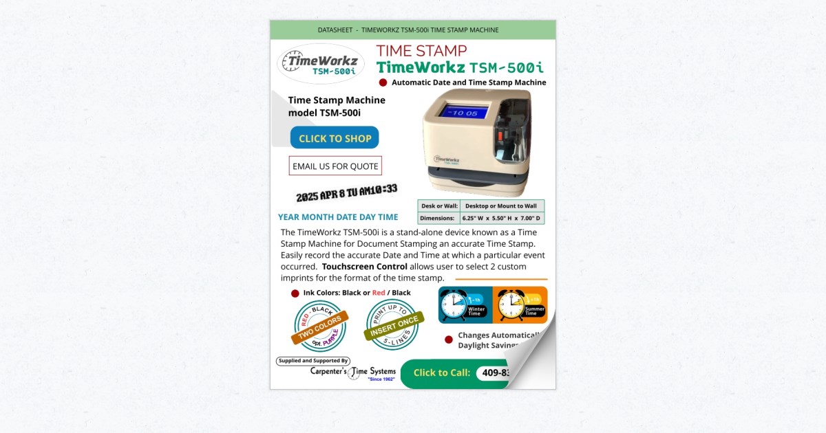 Time Stamp - TimeWorkz TSM-500i Time Stamp Machine Datasheet