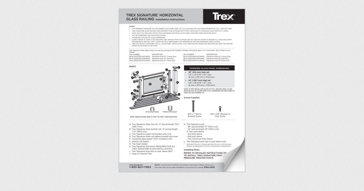 Trex Signature® Glass Railing Installation Instructions