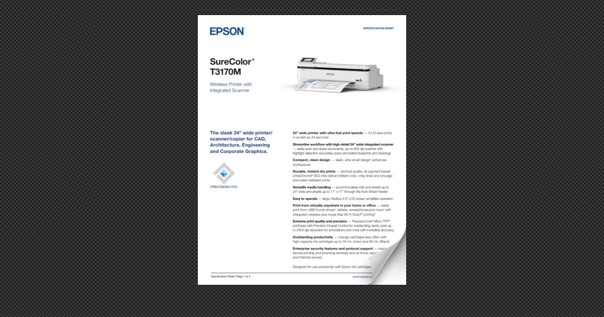 SureColor T3170M T3170X Product Specification Sheets