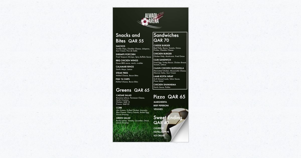 Alwadi Arena Menu