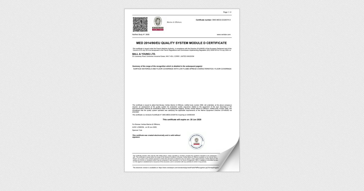 Ball & Young Underlay Series - IMO Certificate MED D