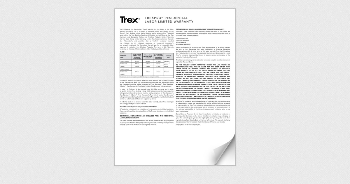 TrexPro® Residential Limited Labor Warranty