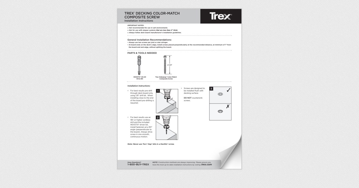 Trex® Decking Color Match Composite Screw Install Guide