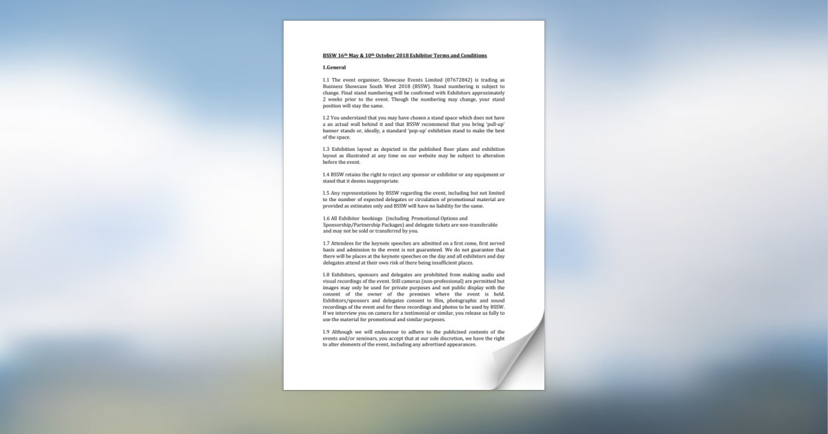 BSSW 16th May 2018 Exhibitor Terms and Conditions - Page 5