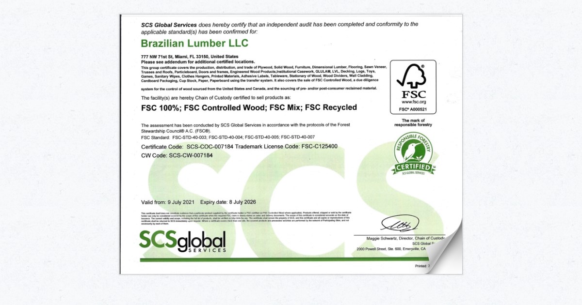 Brazilian Lumber FSC Cerificate