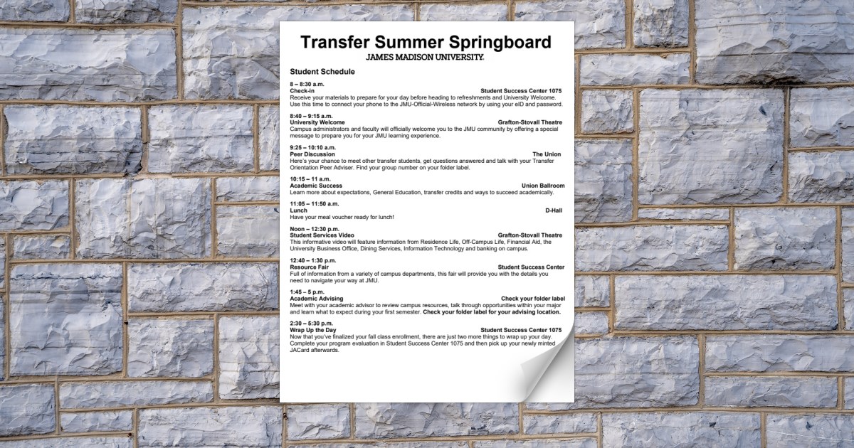 Transfer Springboard Student Schedule