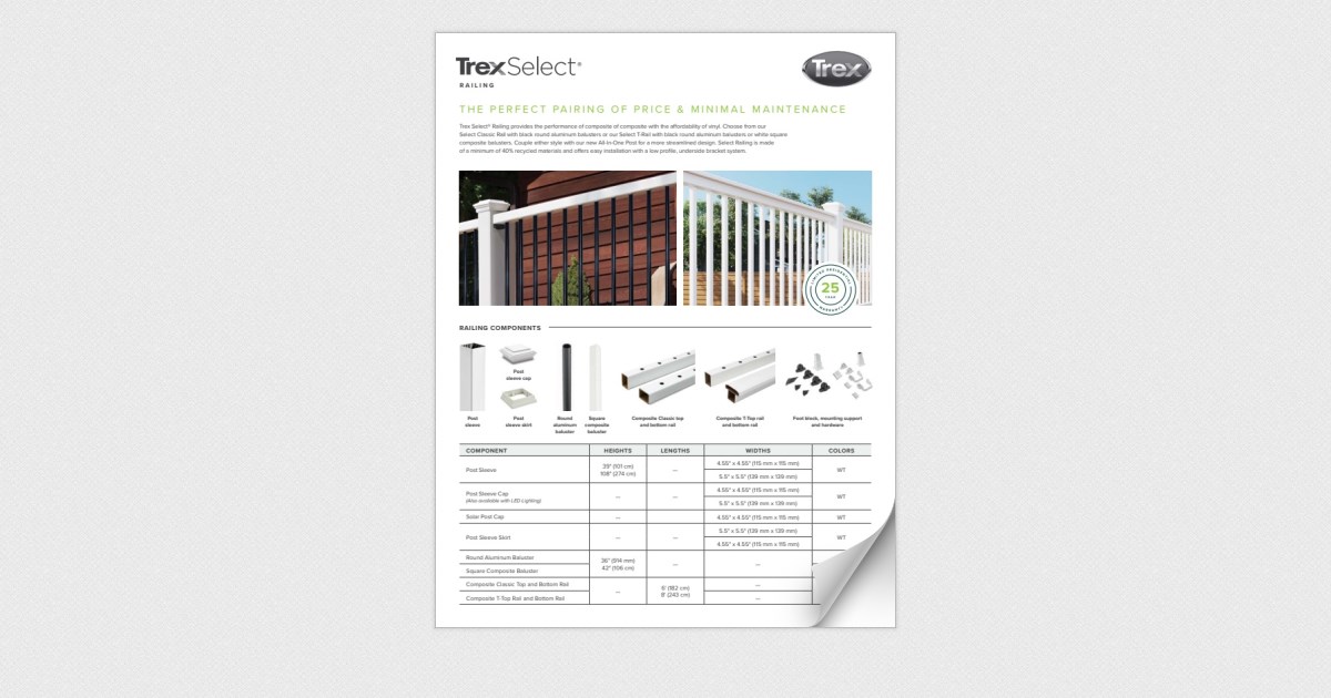 Trex Select Railing Cut Sheet