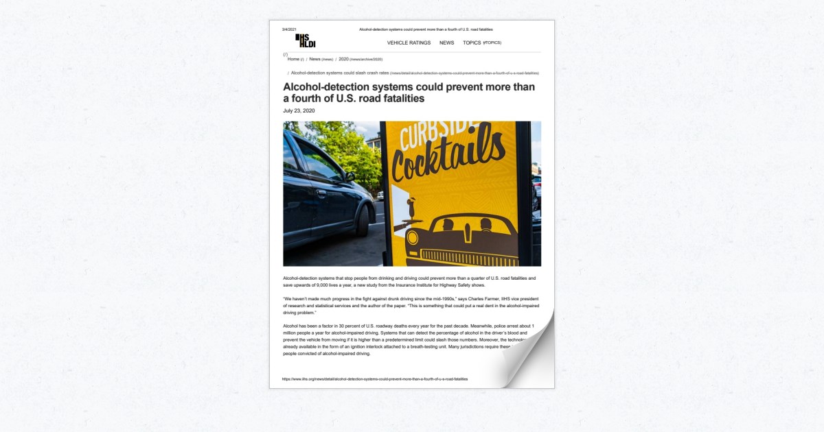 2020 IIHS Study Press Release-Alcohol-detection systems cou…