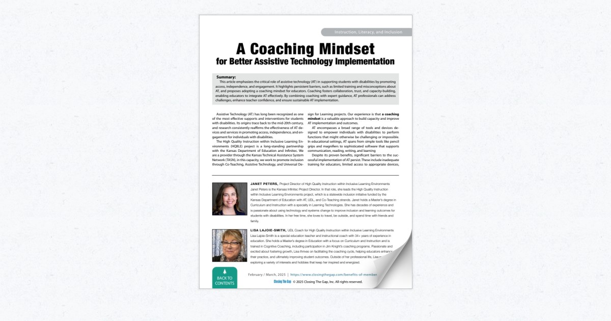 A Coaching Mindset for Better Assistive Technology Implemen…