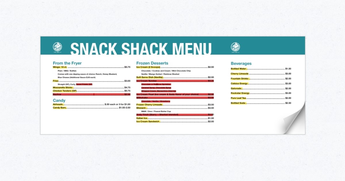 Snack Shack Menu Big