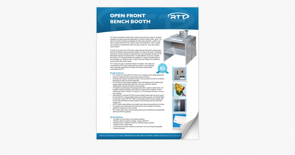 Open Front Bench Paint Booths by RTT Finishing Solutions