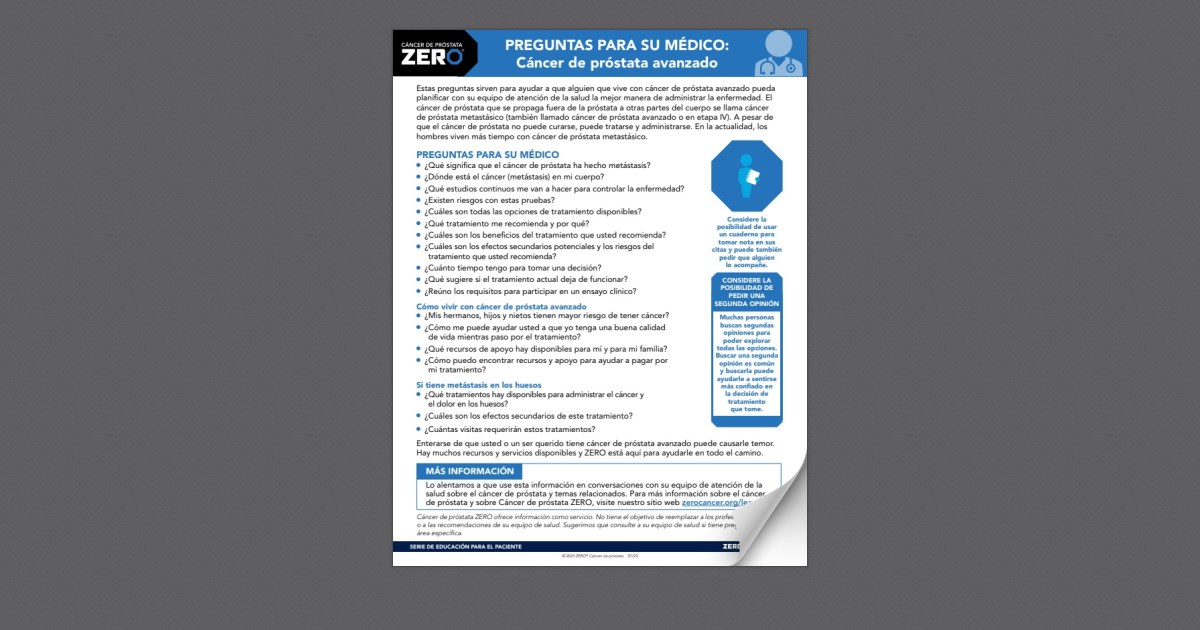 Questions For Your Doctor: Advanced Prostate Cancer- Spanish