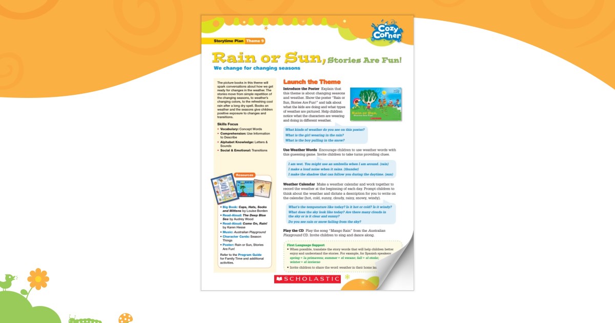 Storytime Plan Card - Theme 9