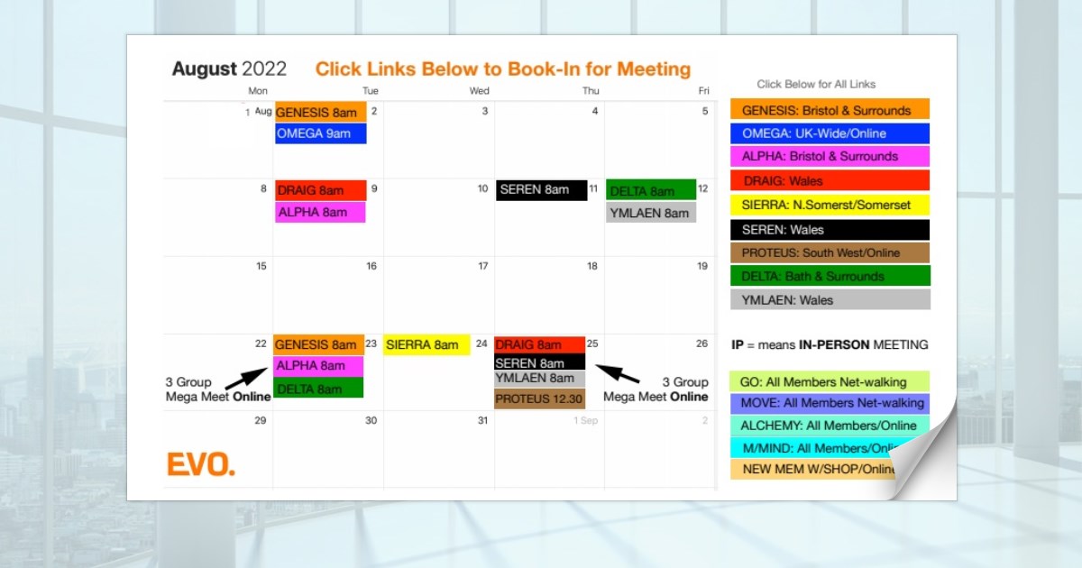 Monthly Calendar of Events - August 2022