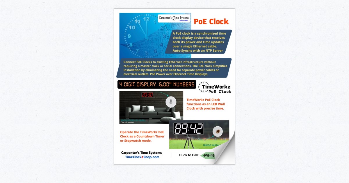 TimeWorkz PoE Clock - NTP Server Syncs with Web Interface