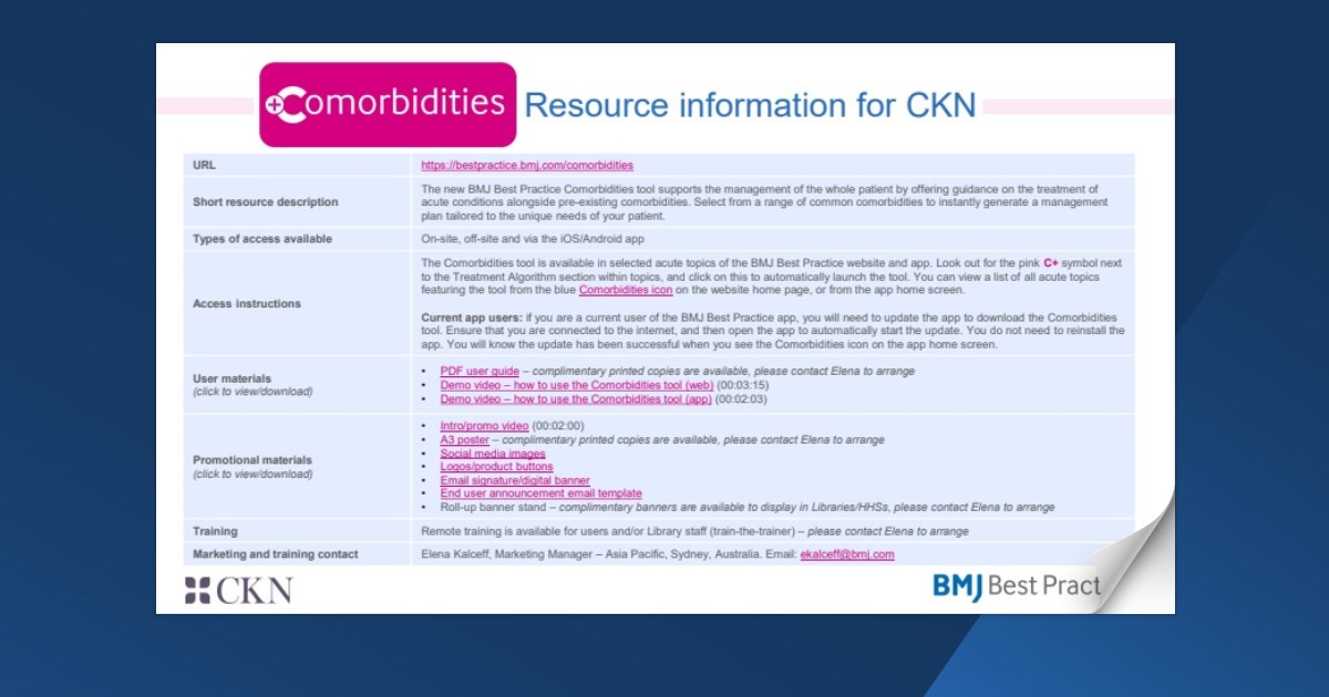 BMJ Best Practice with Comorbidities Manager info sheet CKN