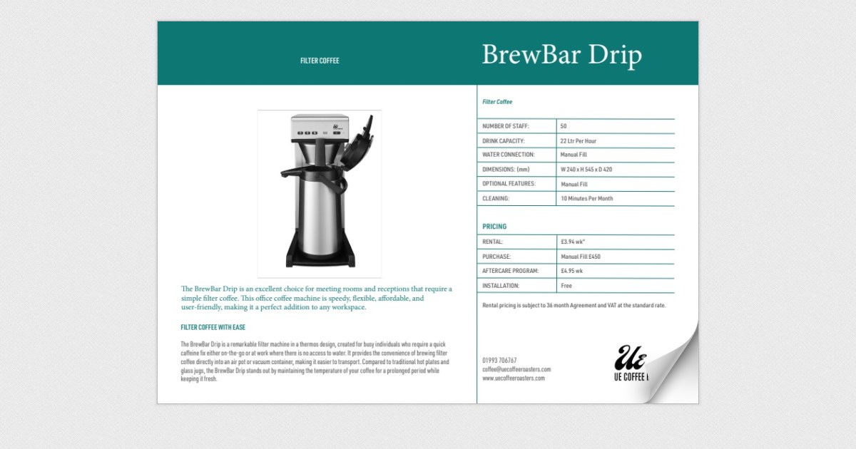 BrewBar Drip Fact Sheet by Ue Coffee Roasters