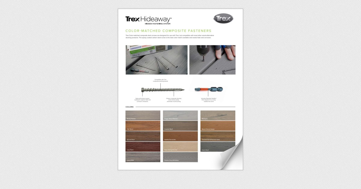Trex Hideaway® Color Matched Composite Fasteners Cut Sheet