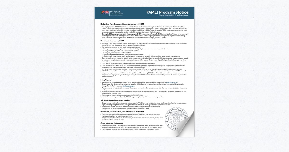 Colorado FAMLI 2023 Program Notice