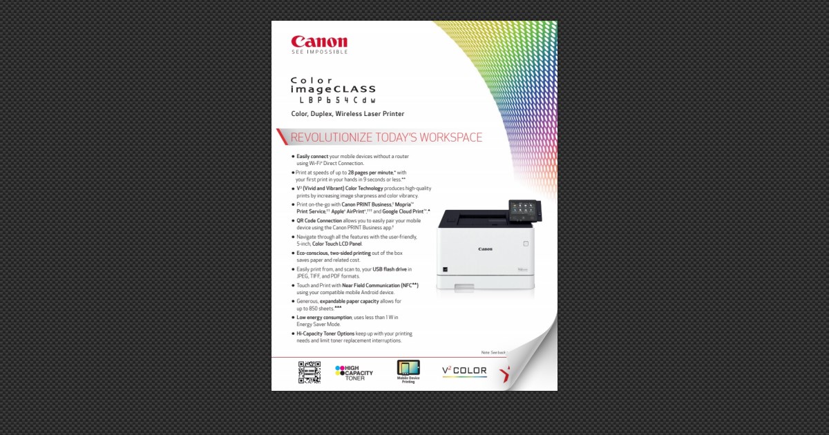 Canon Color imageCLASS LBP654Cdw_LBP712cdn Spec Sheet