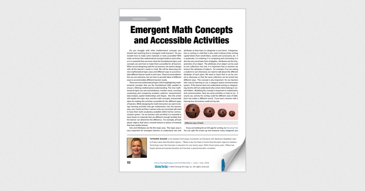 Emergent Math Concepts and Accessible Activities
