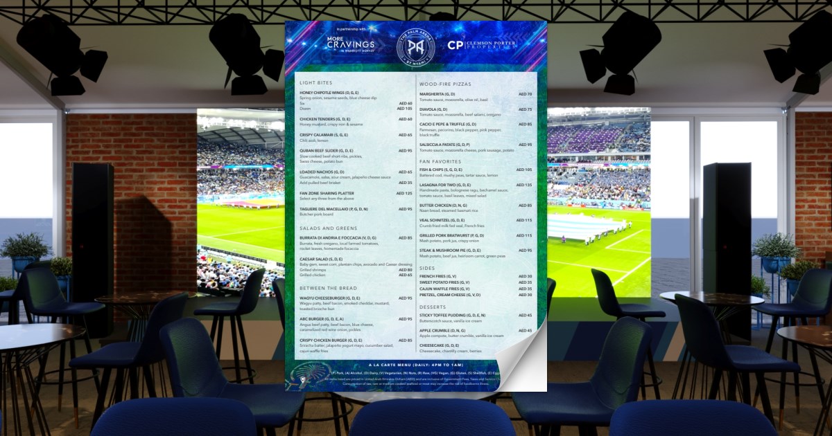 The Palm Arena A La Carte Menu