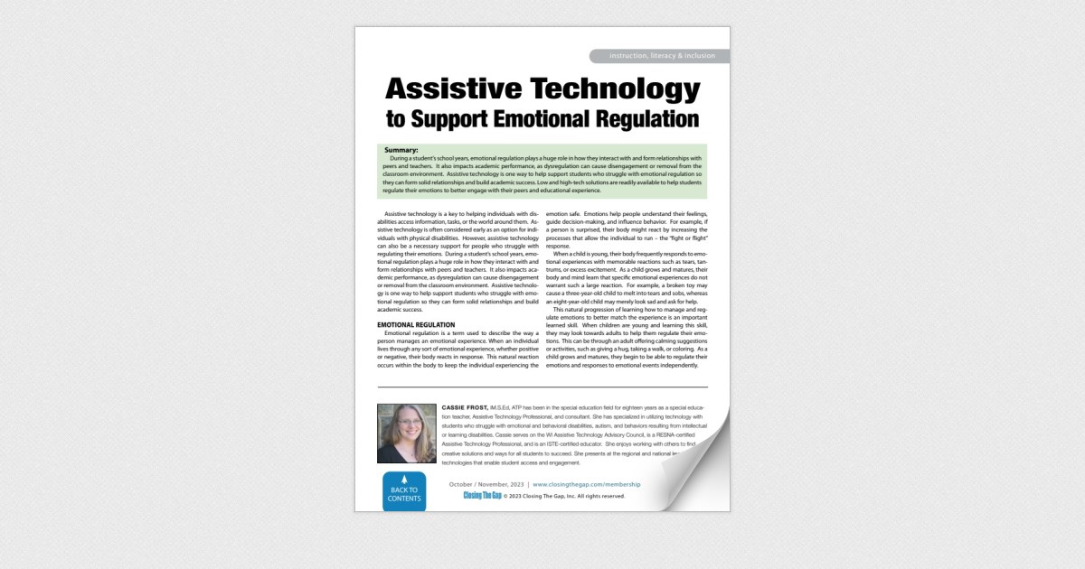 Assistive Technology to Support Emotional Regulation 2023 O…