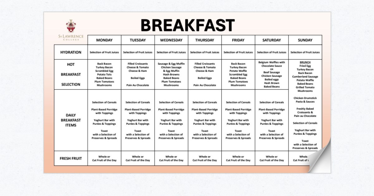 Food Menu - St Lawrence College | Holroyd Howe