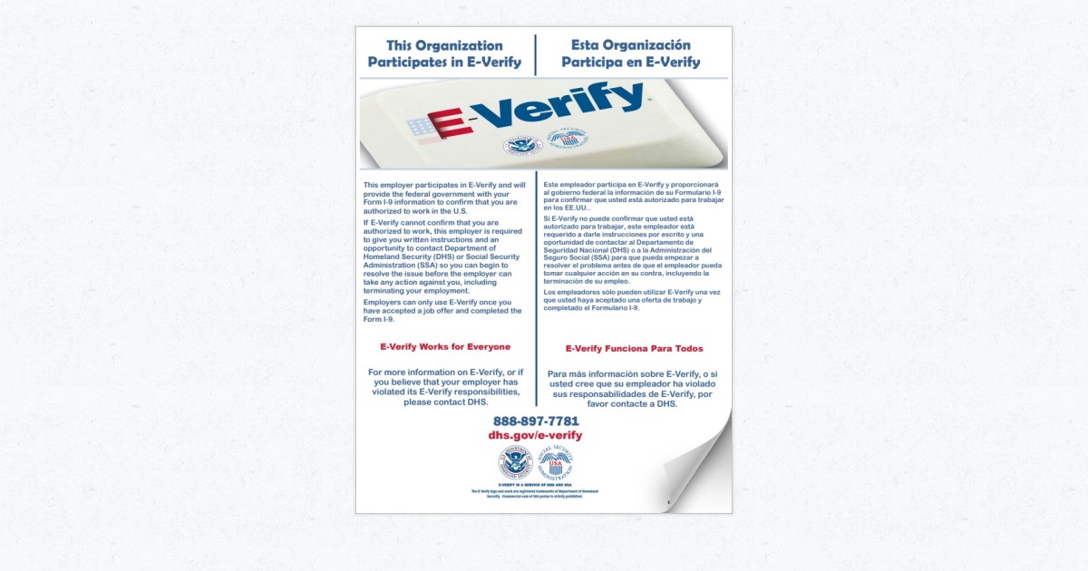 E-Verify Participation Poster English and Spanish