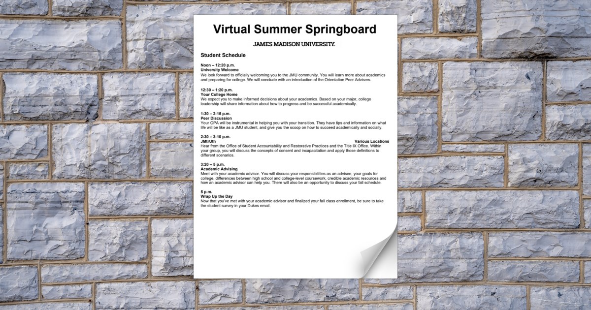 Virtual Springboard Student Schedule