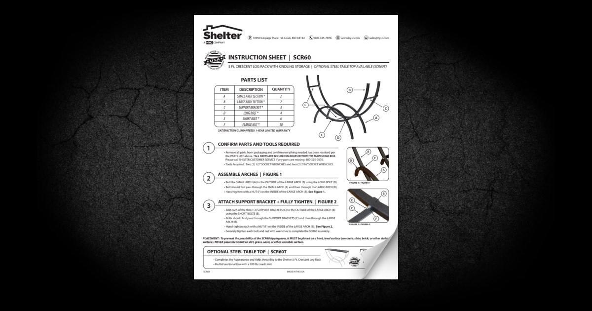 Shelter® SCR60 Crescent Log Rack Assembly Instructions - Page 2