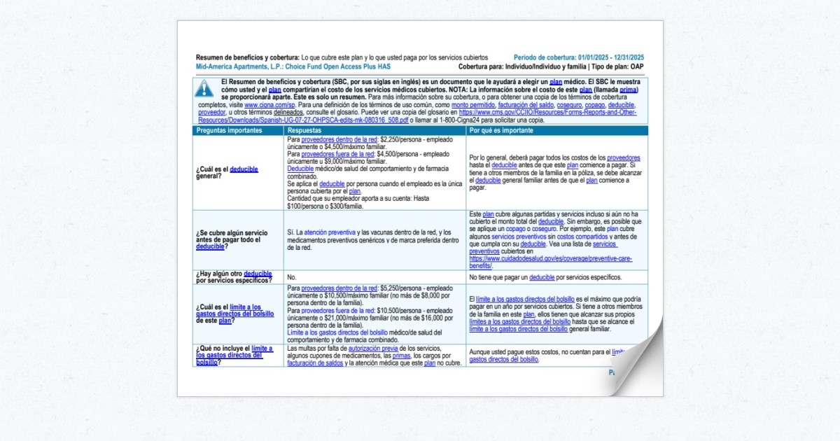 2025 SBC for Cigna HSA Plan - Spanish