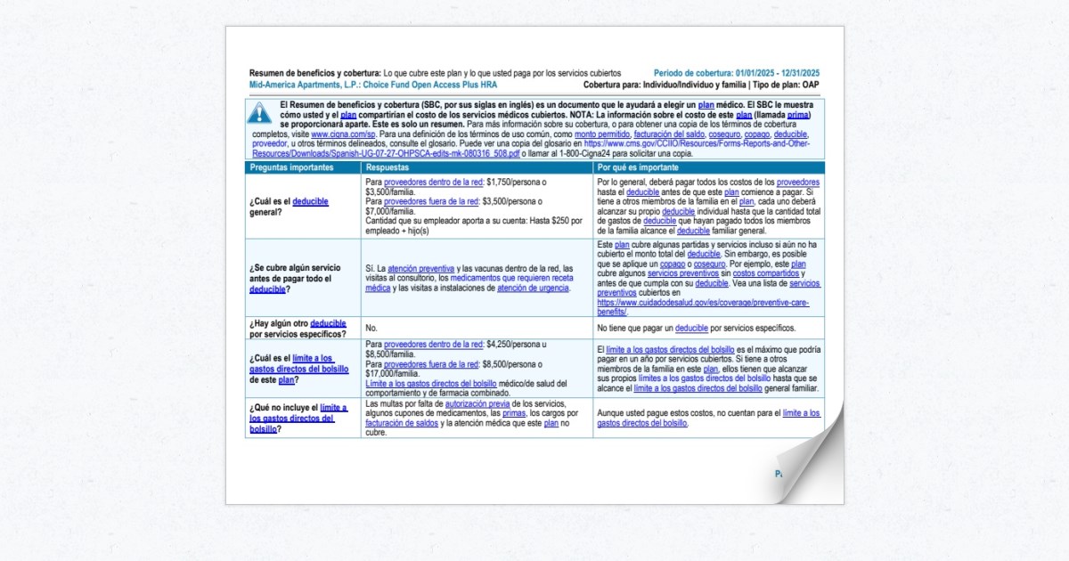 2024 SBC for Cigna HRA Plan - Spanish
