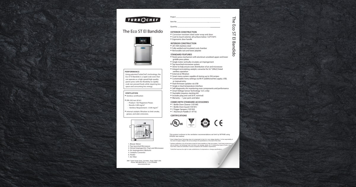 Turbo Chef_Rapid Cook Oven_Eco ST El Bandido