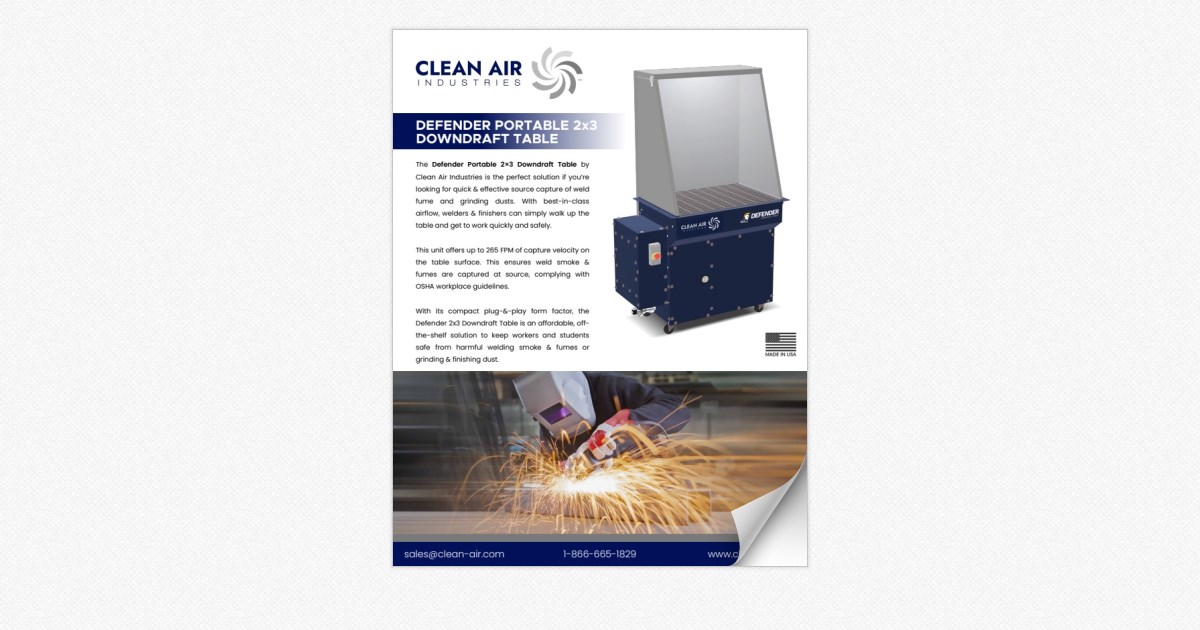 Portable 2X3 Downdraft Table by Clean Air Industries