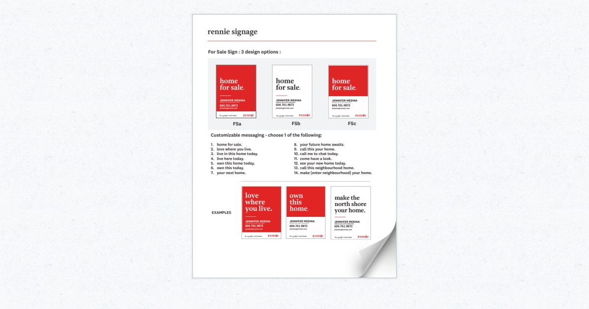 rennie sample signage sheet