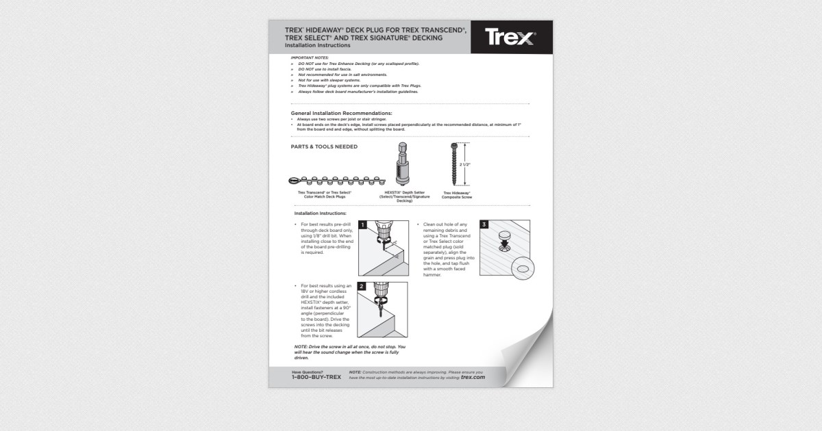 Trex® Hideaway® Deck Plug Fastener Install Instructions