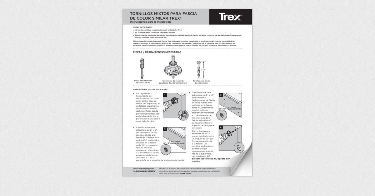 Trex Fascia Color Match Composite Screw - Spanish