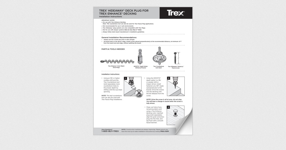 Trex® Hideaway® Enhance Deck Plug Fastener