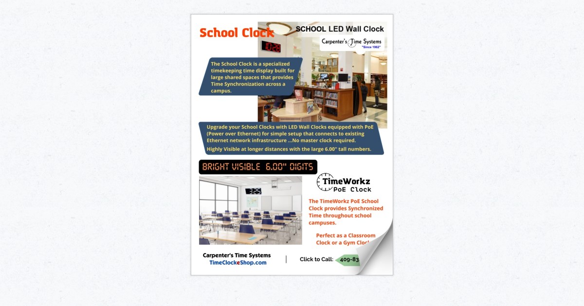 School Clock - Time Synchronized via Network PoE